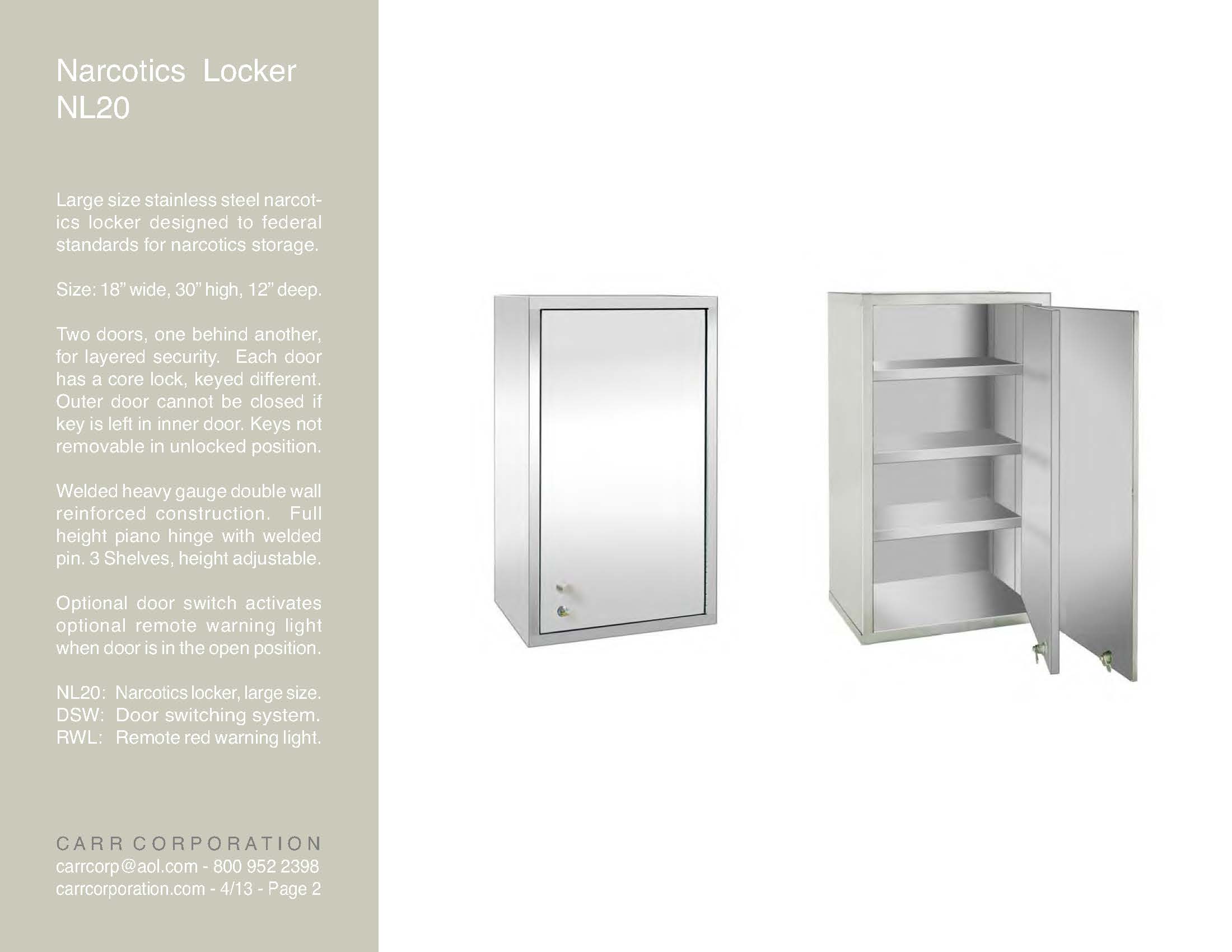 NSL: NARCOTICS SECURITY LOCKER – Carr Corporation: Medical, X-ray ...